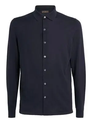 BRETT JOHNSON Virgin Wool Shirt - Navy