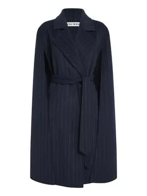 WOLK MORAIS Cashmere Pinstripe Tie-waist Cape Coat - Navy