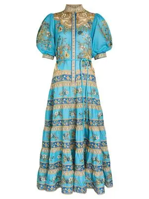 ALEMAIS Printed Woven Midi Dress - Blue