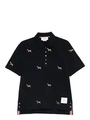 Thom Browne Pique Horse-embroidery Polo Shirt - Blue