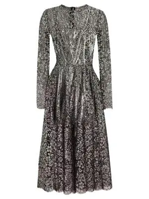 Dolce & Gabbana Lamé Lace Midi Dress - Black