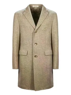 Tagliatore Herringbone Weave Brooch Coat - Neutrals