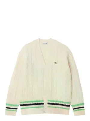 Lacoste Cable-knit Stripe-detail Cardigan - White