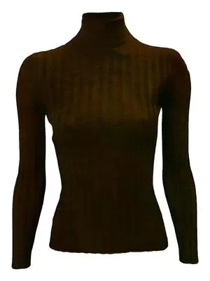LA ROSE Turtleneck Ribbed Knit Sweater - Brown