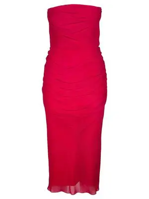 Carolina Herrera Strapless Draped Midi Dress - Red