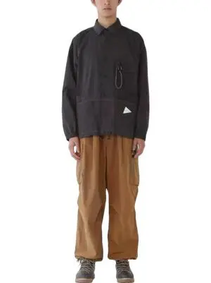 AND WANDER Chest-pocket Chain-detail Shirt - Black