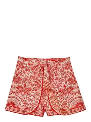 Farm Rio Floral-print Tie-waist Shorts - Red