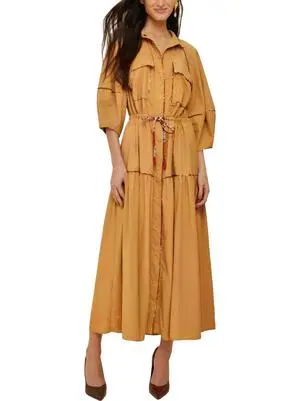 FARM RIO Tiered Drawstring Midi Dress