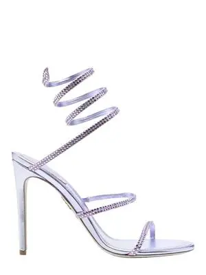 Rene Caovilla 115mm Crystal Ankle Wrap Heeled Sandals - White