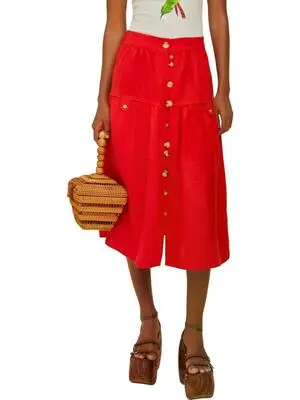 FARM RIO Button Tie Midi Skirt