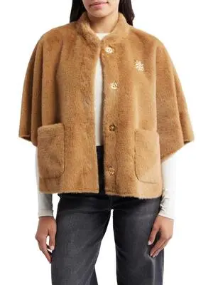 Wit & Wisdom Faux Fur Capelet With Crystal Brooch - Caramel Latte