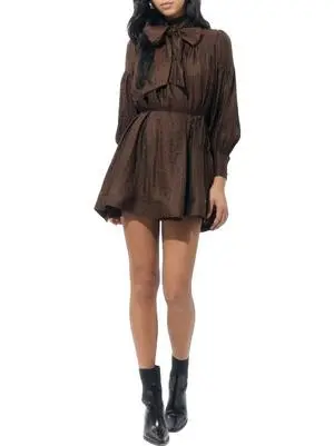 Adelyn Rae Daphne Metallic Mini Dress - Chocolate Brown