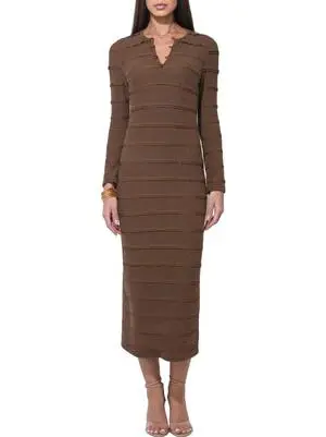Adelyn Rae Valerie Textured Stripe Midi Dress - Chocolate Brown