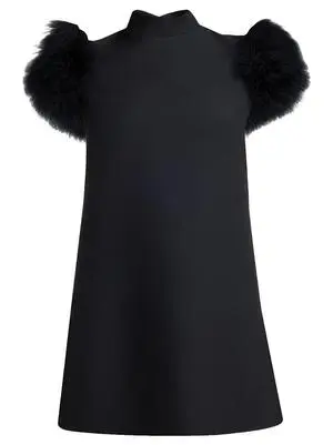Valentino Garavani Feather-sleeve Mini Dress - Nero