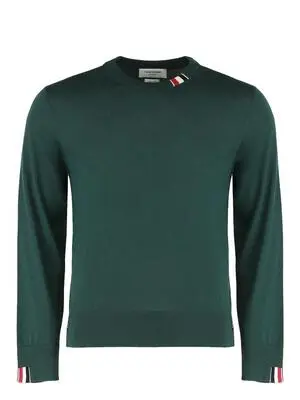 Thom Browne Sweater With Round Neck In Virgin Wool - Green