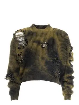 DES_PHEMMES Tie Dye Wool Pullover - Olive