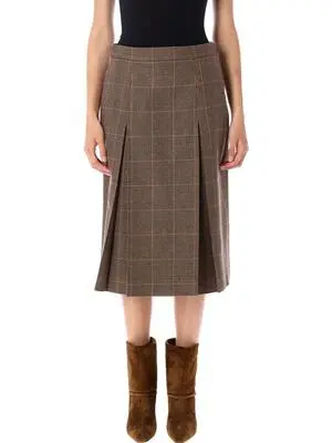 Saint Laurent Prince Of Wales Wool And Cashmere Midi Skirt - Creme Noir Roux