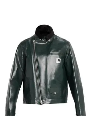 SACAI X CARHARTT WIP Leather Moto Jacket - Green