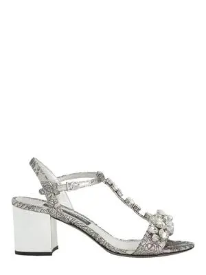 Dolce & Gabbana Brocade T-strap Sandals - Silver