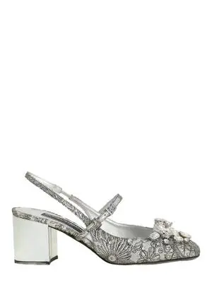 Dolce & Gabbana Embroidered Slingback Pumps - Silver