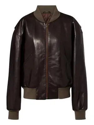 THE ROW Morisel Leather Bomber Jacket - Brown