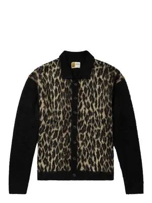 SAINT MXXXXXX Leopard-jacquard Brushed Cardigan - Black