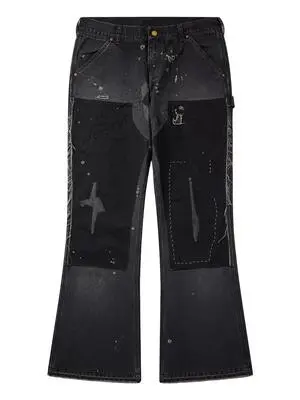 SAINT MXXXXXX Slim-fit Flared Double-knee Distressed Jeans - Black