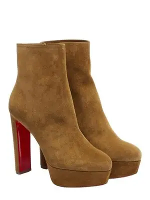 CHRISTIAN LOUBOUTIN Loo Booty 130 Suede Platform Ankle Boots - Green