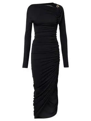 FERRAGAMO Ruched Jersey Midi Dress - Black