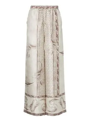 Max Mara Rive Printed Silk Satin Wide-leg Pants - White