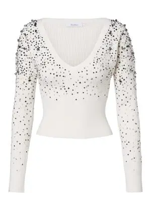 Max Mara Embellished Wool-blend Sweater - White