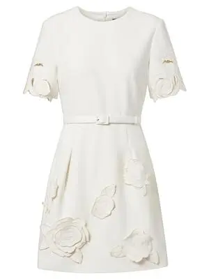 LEO LIN Aurelie Belted Floral-appliqué Minidress - White