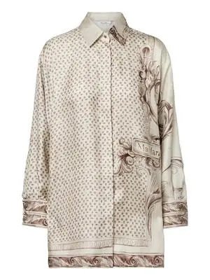 Max Mara Grado Printed Silk Satin Shirt - Beige