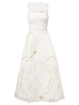 LEO LIN Palm Laser-cut Embroidered Midi Dress - White