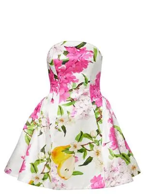 LEO LIN Floral Linen And Silk Mini Dress - White