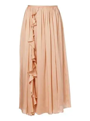 Ulla Johnson Zena Ruffled Silk Chiffon Midi Skirt - Pink