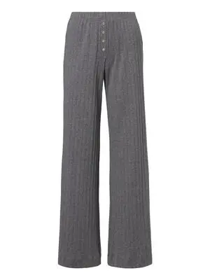 LESET Pointelle Cotton Wide-leg Pants - Grey