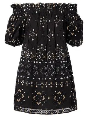 JULIET DUNN Embellished Cotton Poplin Mini Dress - Black