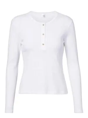 LESET Pointelle Cotton Henley Shirt - White
