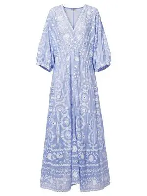JULIET DUNN Sequined Floral Cotton Maxi Dress - Blue
