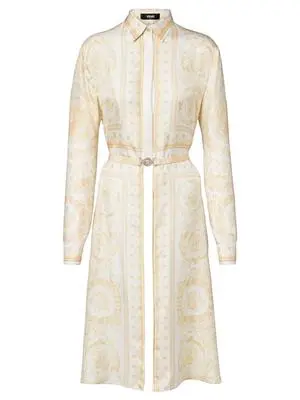 Versace Barocco Silk Twill Shirt Dress - Gold