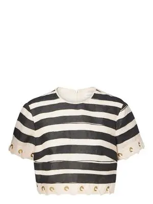 Zimmermann Rebellion Striped Linen Crop Top - Black
