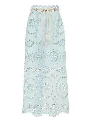 Zimmermann Awaken Embroidered Linen Midi Skirt - Blue