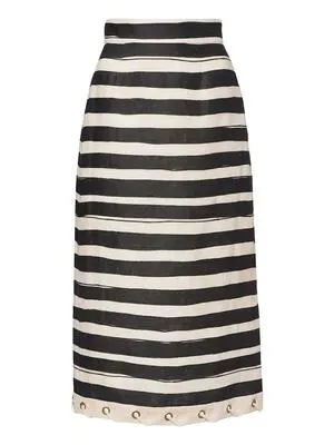 Zimmermann Rebellion Striped Linen Midi Skirt - White