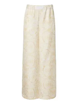 Versace Underwater Barocco Silk Palazzo Pants - Gold