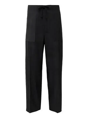 KAPTAIN SUNSHINE Straight-leg Wool-twill Drawstring Trousers - Gray