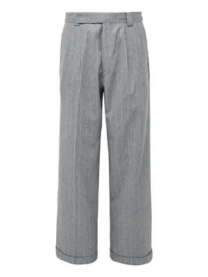 KAPTAIN SUNSHINE Tapered Pleated Striped Wool-flannel Trousers - Gray