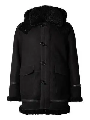 Mr P. Oversized Shearling Duffle Coat - Black