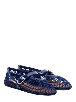 Alaïa Leather-trimmed Fishnet Ballet Flats - Blue