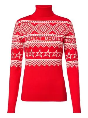 Perfect Moment Holiday Intarsia Wool Turtleneck Sweater - Red